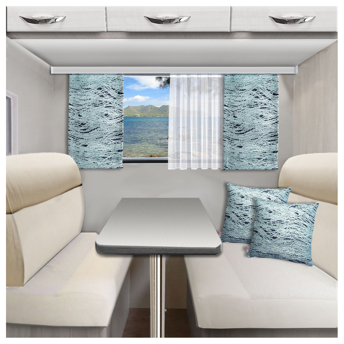 Paneele Dekovorhang Caravan Deko-Paneele Marino türkis-Blau mit Web...